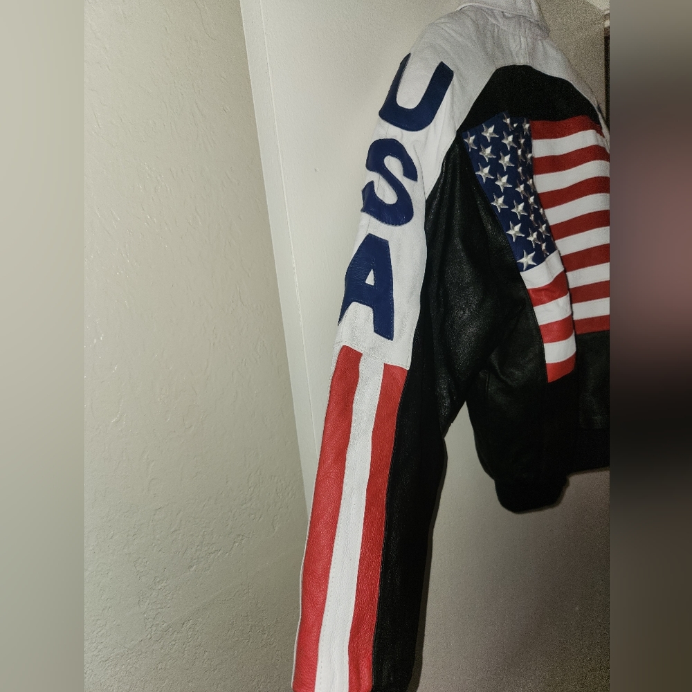 Phase 2 Vintage Usa Flag Leather Jacket - Gem